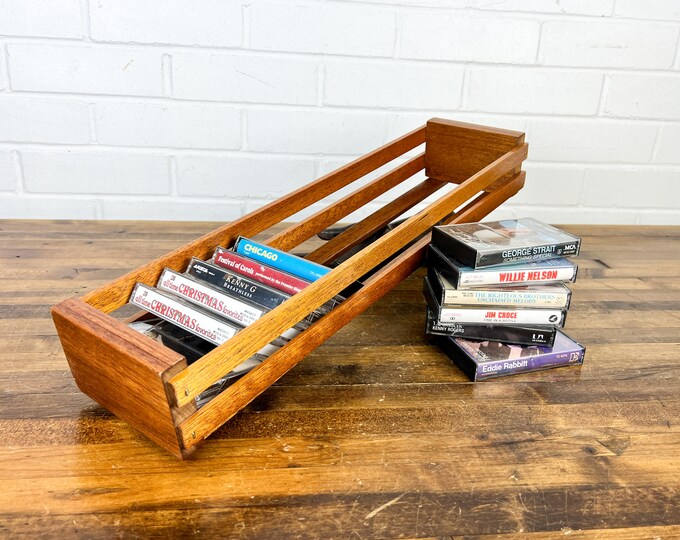 Vintage Wood Tape Cassette Holder Crate Storage Display Rack Authentic ...