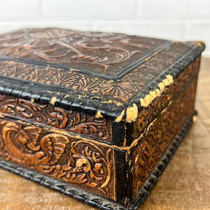 Vintage Faux Leather Covered Box With Lid and Coat of Arms Small Brown ...