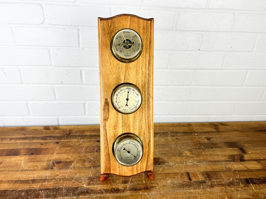Vintage Light Brown Wood Weather Station Made in France Hanging ...