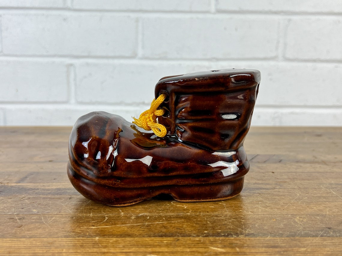 Vintage Terracotta Brown Shoe Piggy Bank Little Hiking Boot - Etsy