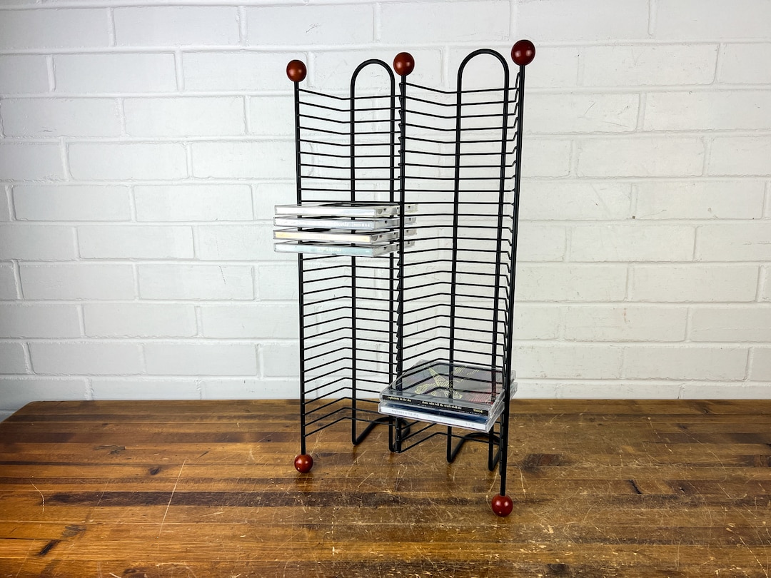 Vintage Compact Disc Holder Metal and Wood Holds 60 Cds Storage CD ...