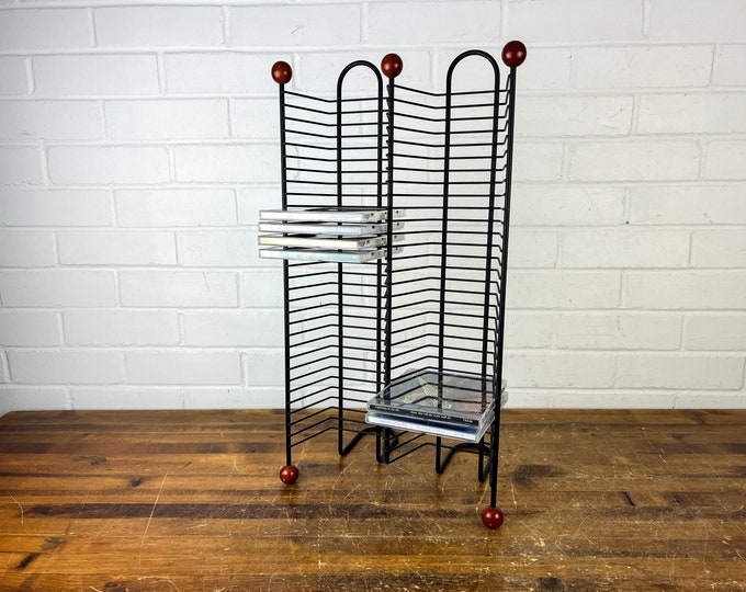 Vintage Compact Disc Holder Metal and Wood Holds 60 Cds Storage CD ...