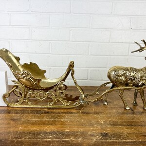 24 Wide Vintage Brass Sleigh With Reindeer Large Gold Sleigh Bowl for ...
