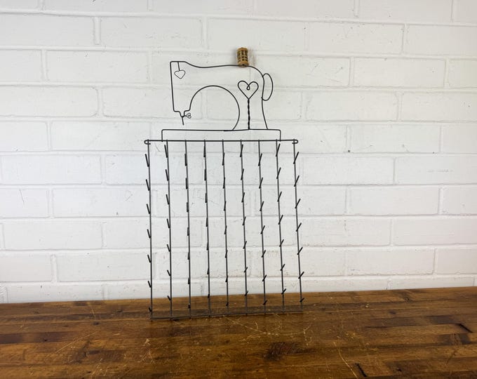 Vintage Black Metal Sewing Thread Rack – 63 Spool Holder With Sewing ...