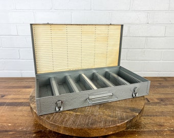 Vintage Gray Metal 35mm Slide File Box With Lid Latch Handle Mansfield ...