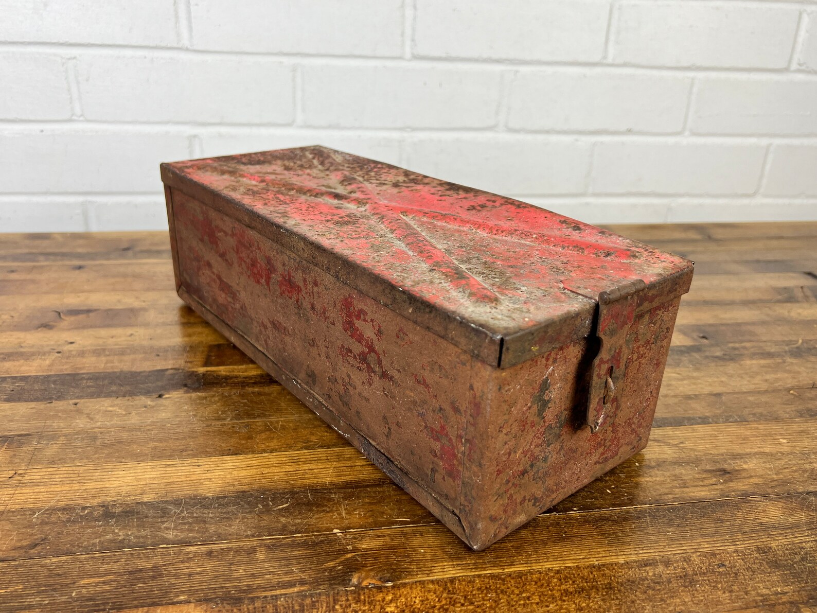 Vintage Distressed Red Metal Box With Top Hinged Lid Latch and - Etsy