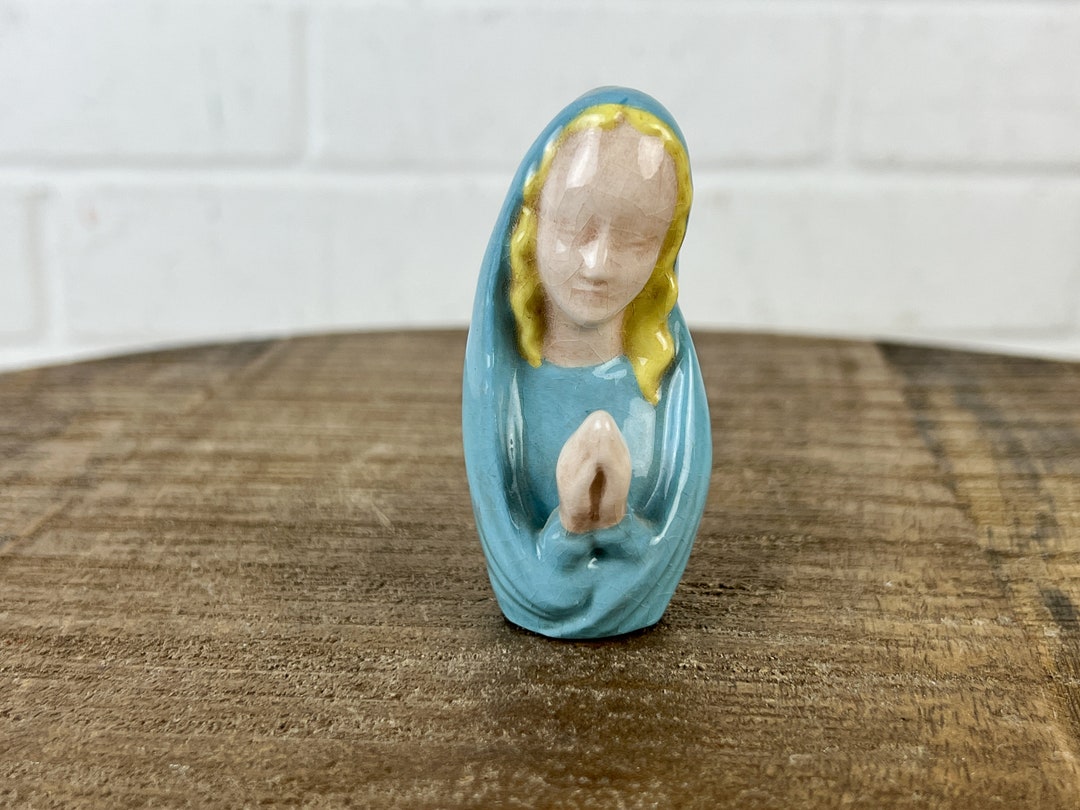 Figura de la Virgen María orante azul vintage de 3 Figura de la Virgen ...
