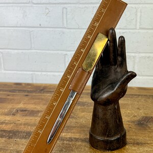 12" Vintage Leather Ruler and Letter Opener Combo Brown Leather ...
