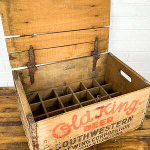 Antique Wood Old King Beer Crate Box With Hinged Lid Authentic Vintage ...