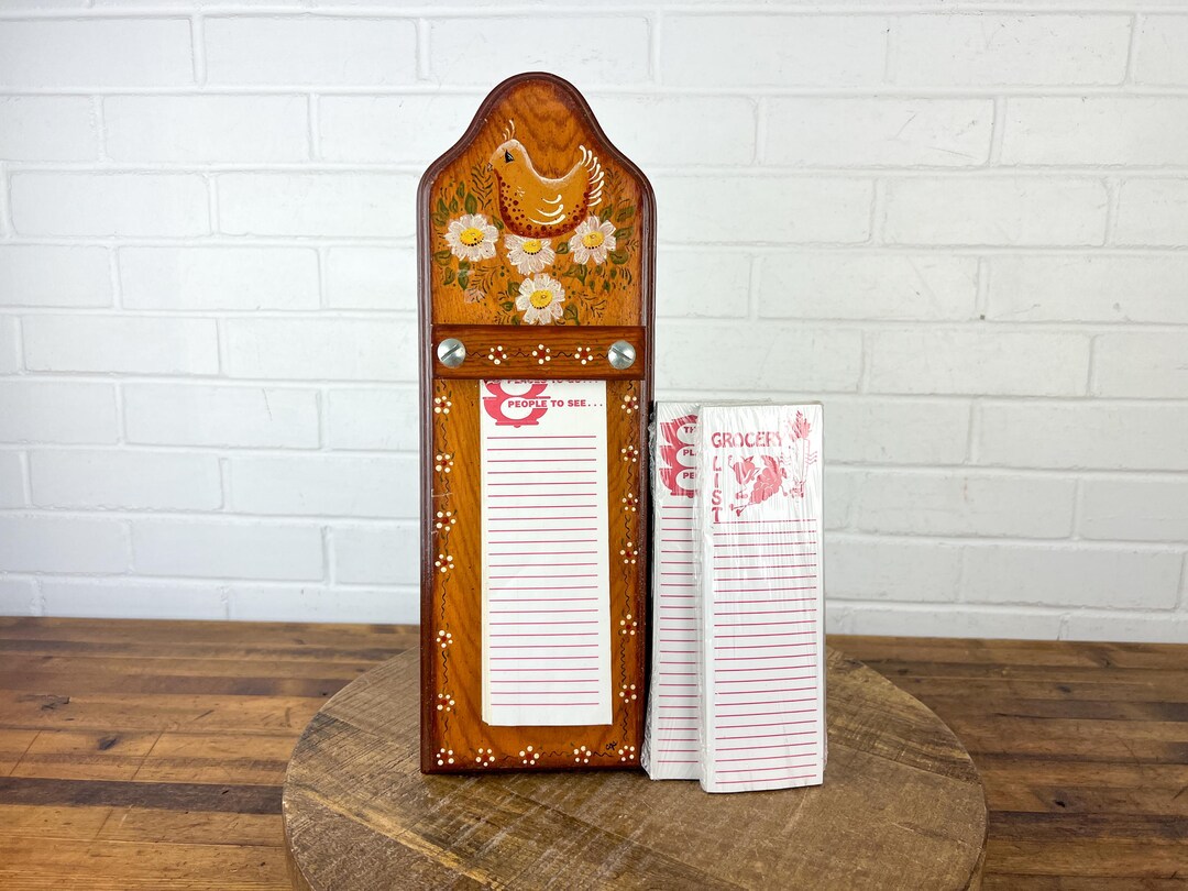 Vintage Wooden Wall Memo Pad Holder With Painted Chicken and Extra Note ...