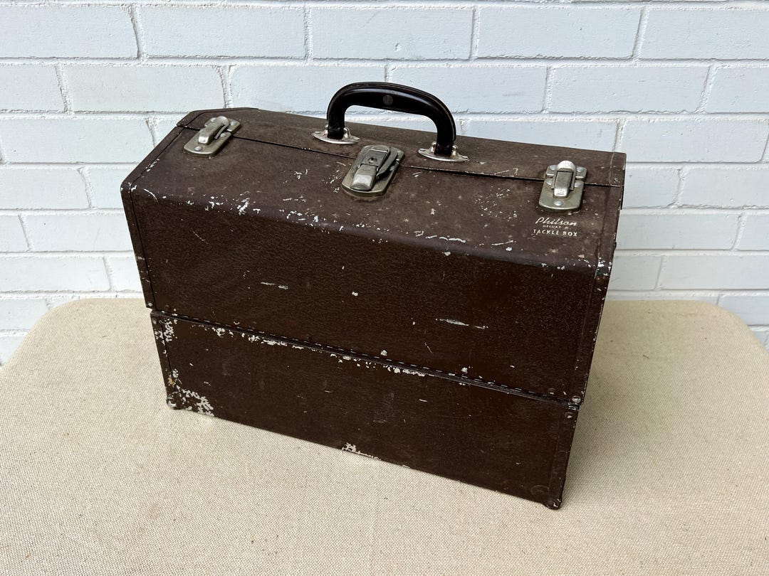 Large Vintage Brown Metal Philson Deluxe Tackle Box With Six Shelves ...
