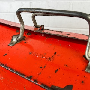 Large Distressed Vintage Orange Tool Box Orange Red Metal Box Tool ...