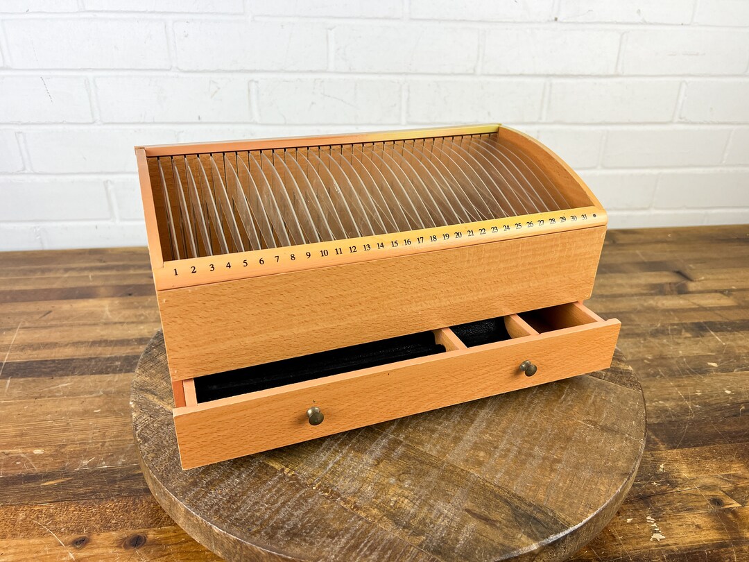Vintage 31 Day Wood Monthly Bill Letter Sorter Desktop Daily Organizer ...
