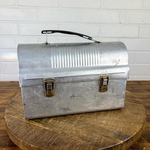 Vintage Distressed Silver Metal Lunch Box for Display Old Dome Shape ...