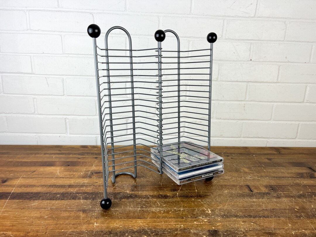 Vintage Compact Disc Holder Metal and Wood Holds 40 Cds Storage CD ...