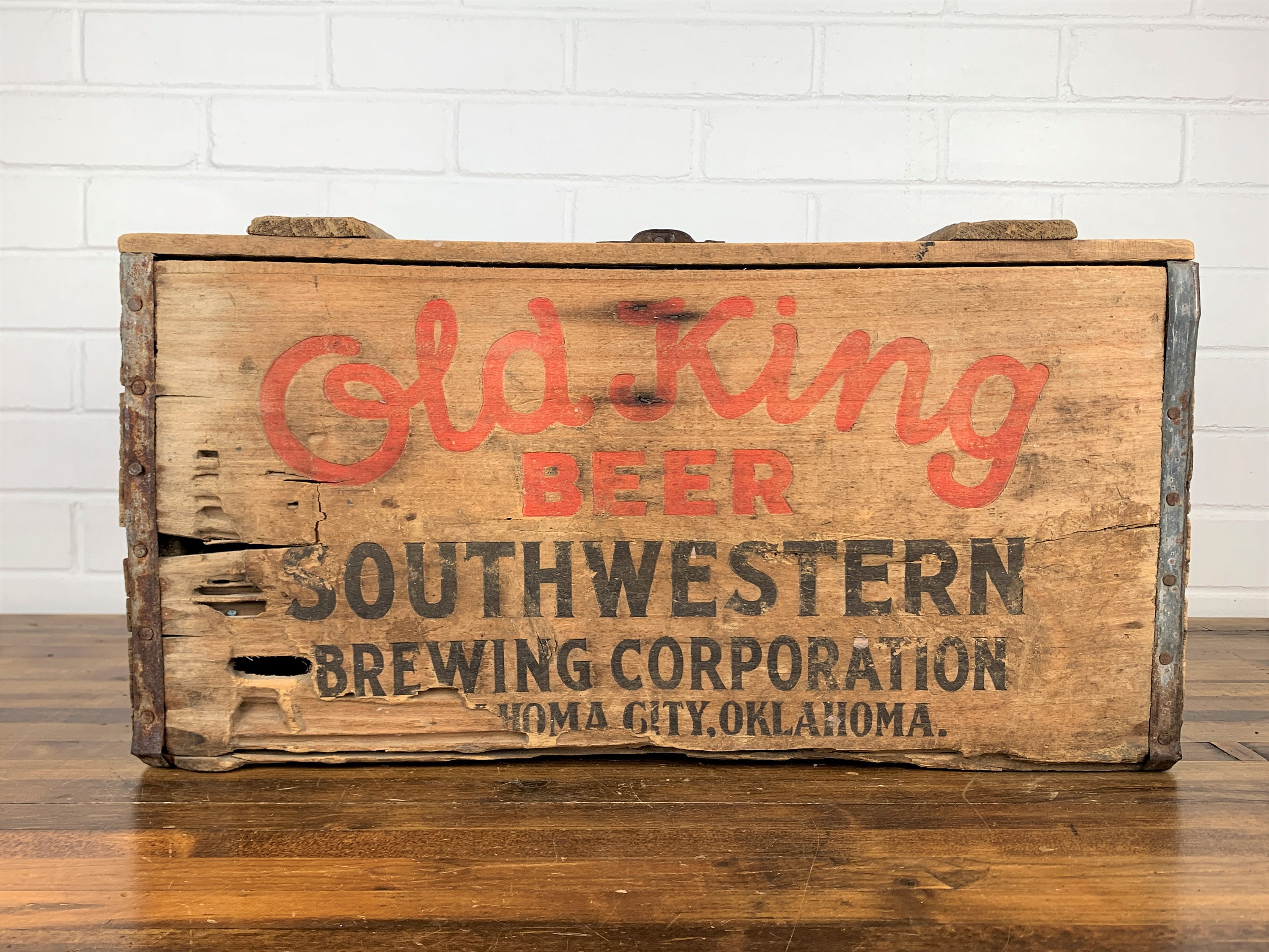 Old Beer Crate Wood Vintage Red Top Brewing Co. Wood Beer Crate,