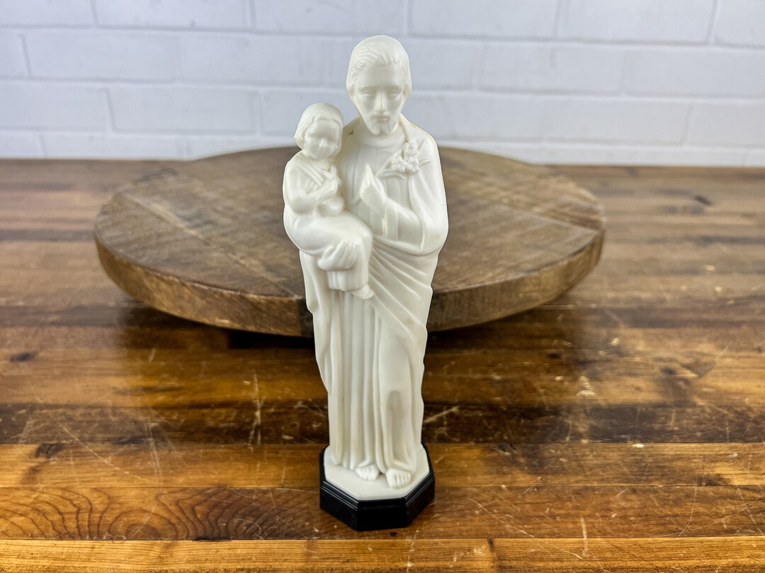 8" Vintage St Joseph Statue Figurine Rosary Holder Plastic Saint Joseph ...
