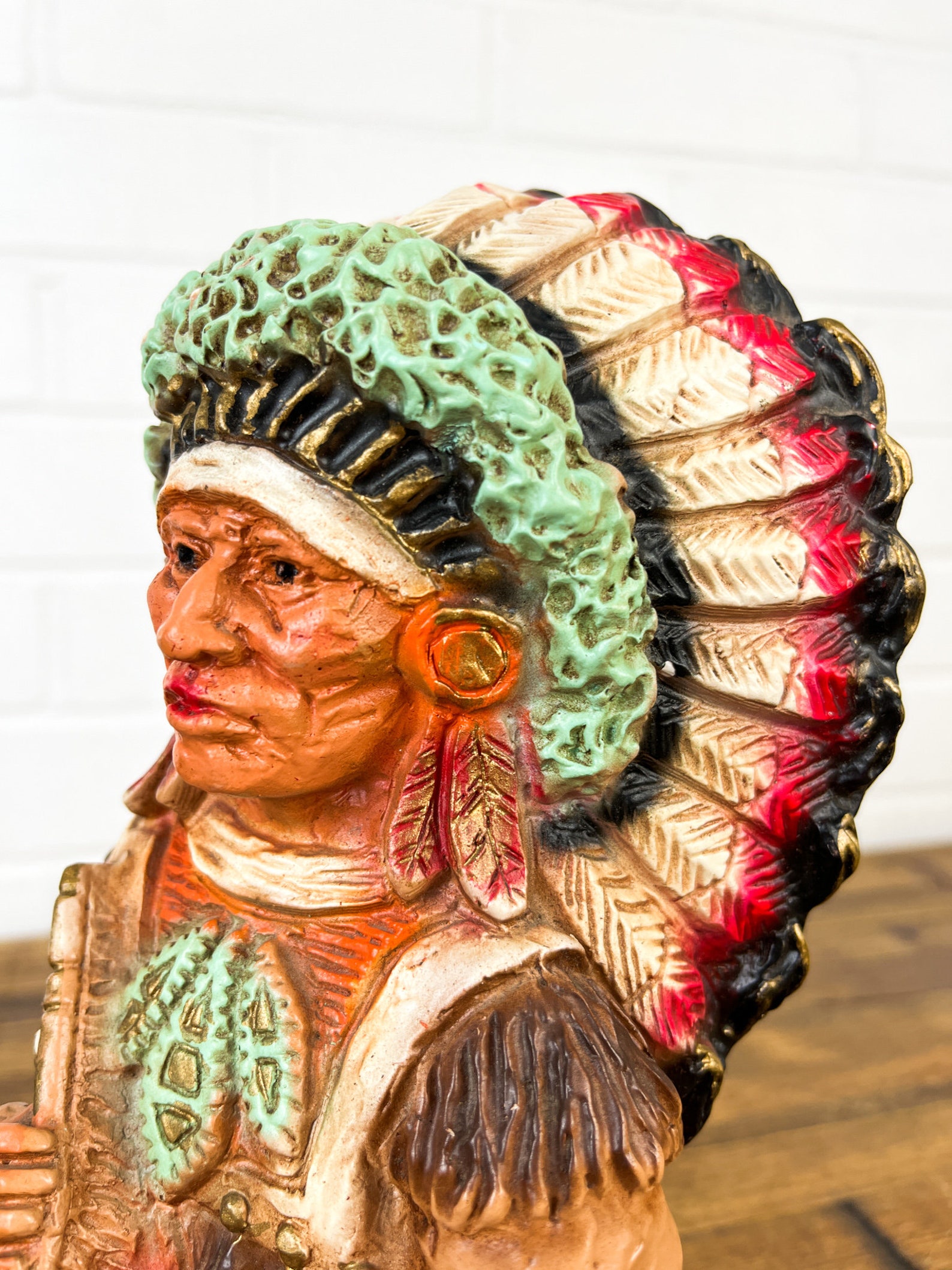 Vintage American Indian Statue Ceramic Indian Chief Native - Etsy
