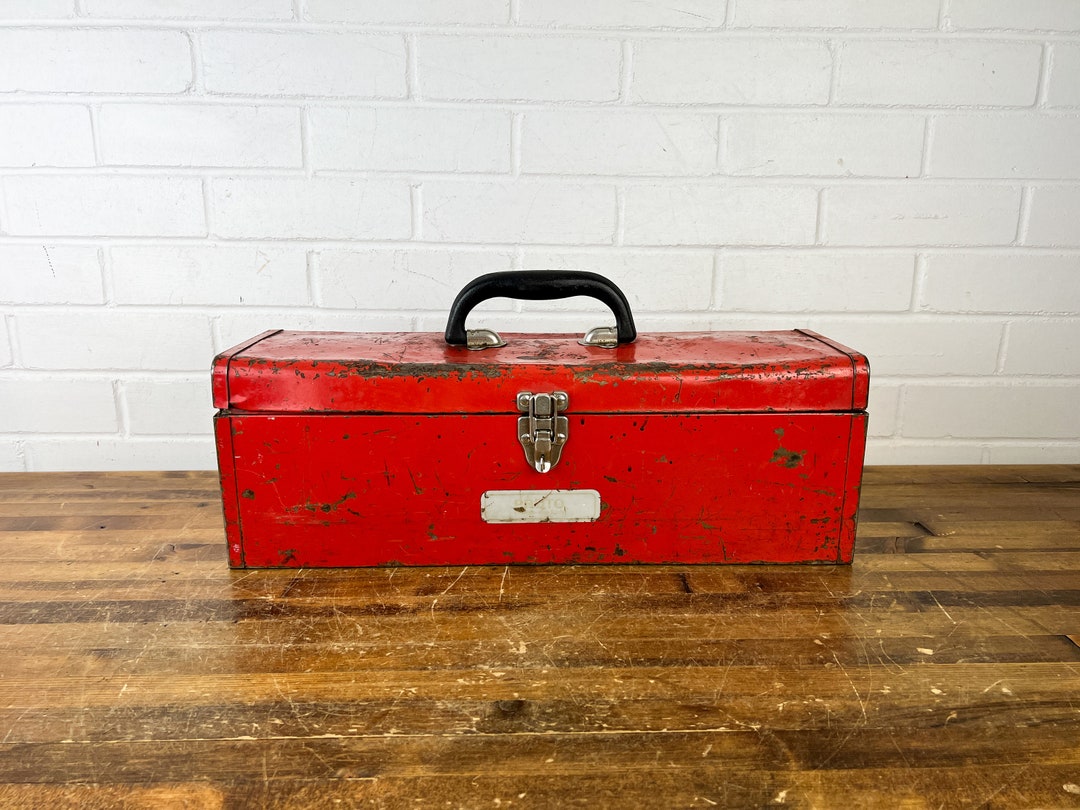 Distressed Vintage Red Metal Toolbox With Tray Old Tool Box - Etsy