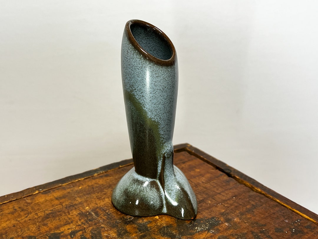 Vintage Blue Bud Vase by Frankoma Pottery Blue and Brown Speckled Decor ...