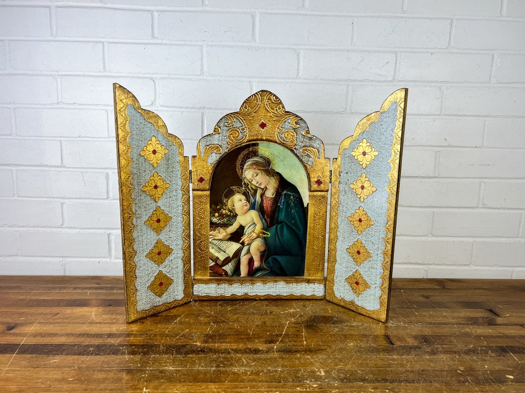15 Large Vintage Triptych Gesso Gilt Wood Madonna of the Book by ...