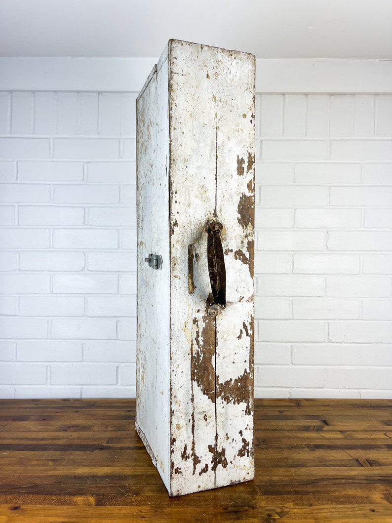 Large Distressed White Wood Tool Box With Two Compartments - Etsy