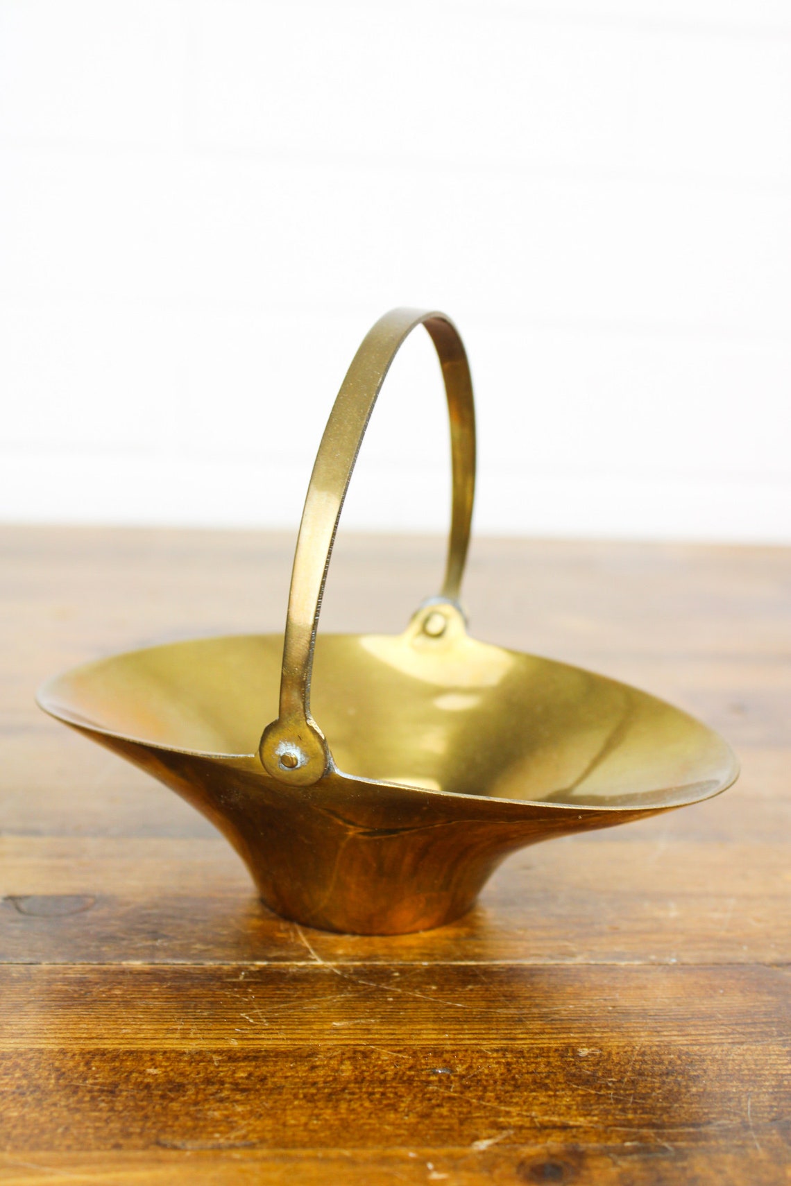 Small Vintage Solid Brass Basket with Top Handle Made in | Etsy