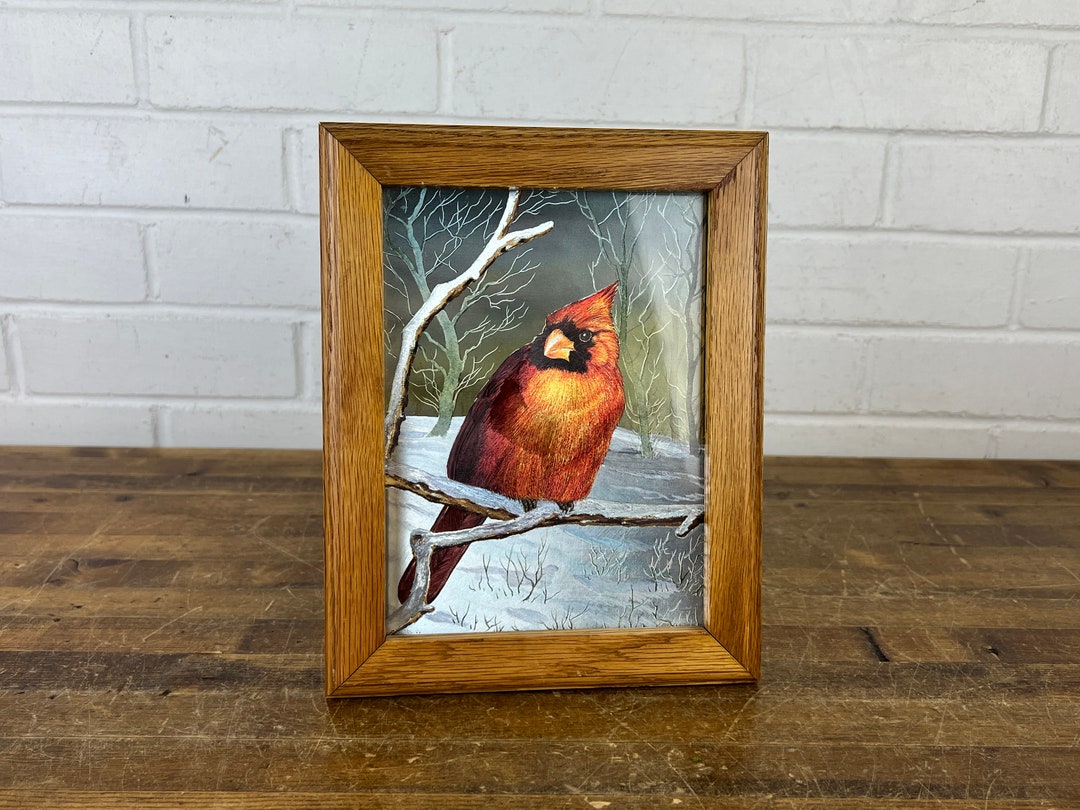 Vintage Red Cardinal Foil Art Print in Frame Framed Red Bird Wall Art ...