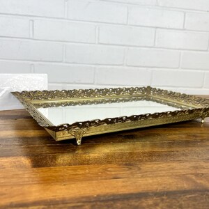 Vintage Mirrored Rectangle Vanity Tray With Ornate Metal - Etsy