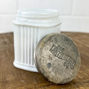 Small Vintage Milk Glass Container With Metal Lid Old Cream Jar With ...
