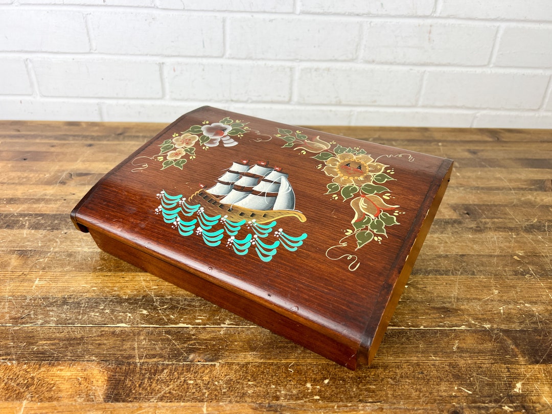 Vintage Tole Painted Wood Box: Clipper Ship & Sun Decor - Etsy