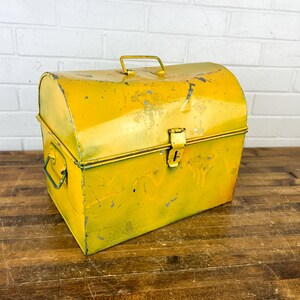 Vintage Yellow Distressed Metal Box With Dome Lid and Handles ...