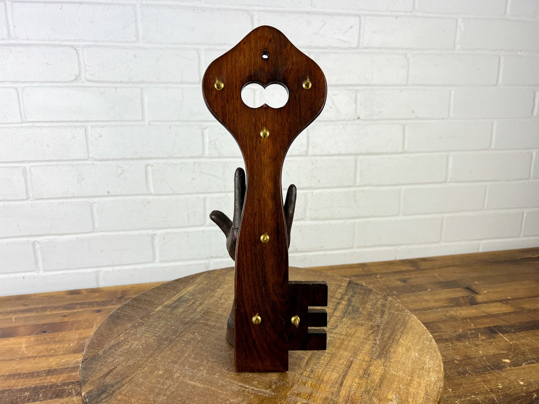 Vintage Vertical Wood Key Holder Shaped Like a Key With 6 Hooks Wooden ...