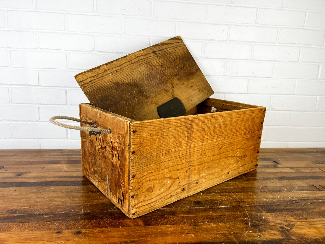 19x11" Vintage Distressed Wood Crate Box With Lid Old Wooden Crate With ...