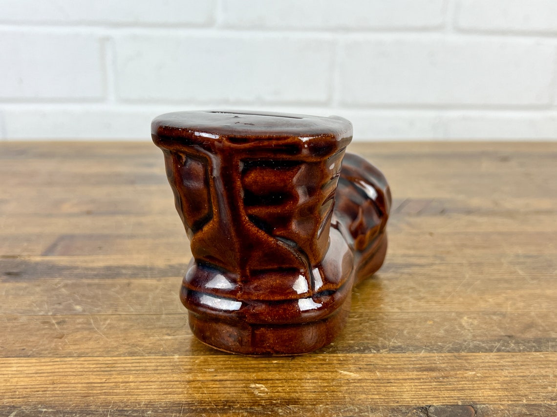 Vintage Terracotta Brown Shoe Piggy Bank Little Hiking Boot - Etsy