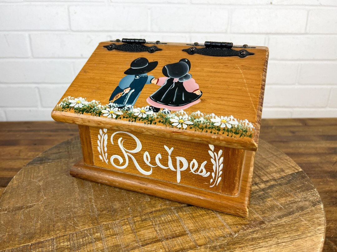 Handmade Vintage Wood Recipe Box for 4x6 or 3x5 Cards Word Recipes on ...