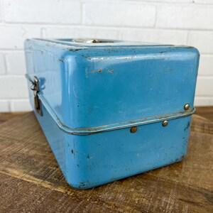 Vintage Smoky Blue Metal Tackle Box With Tray Old Fishing Gear Metal ...