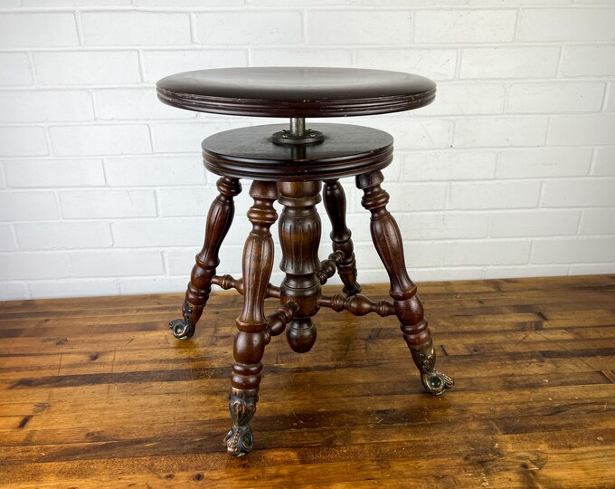 Adjustable Vintage Wooden Piano Stool With Claw Feet Grasping Glass ...