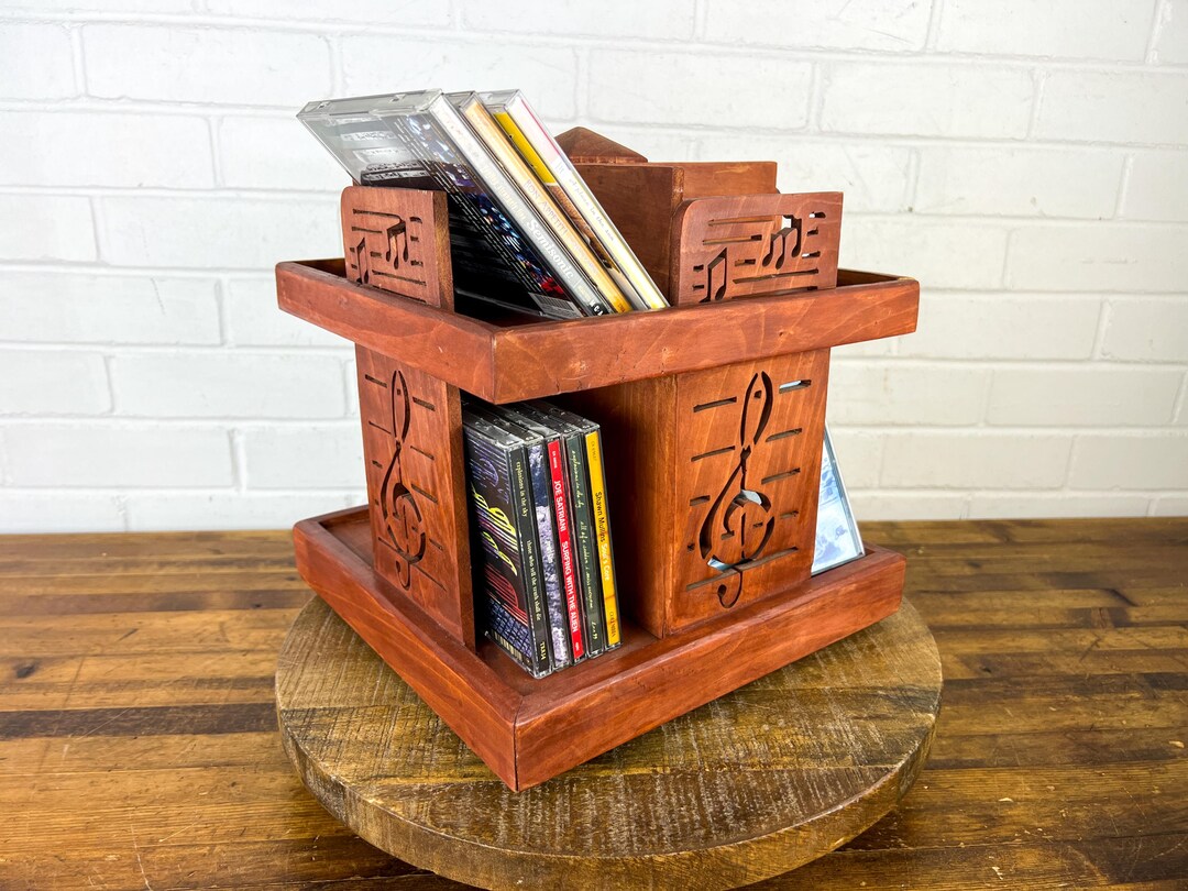 Handmade Vintage Rotating CD Holder Holds 64 Cds Spinning Compact Disc ...