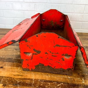 Large Distressed Vintage Orange Tool Box Orange Red Metal Box Tool ...