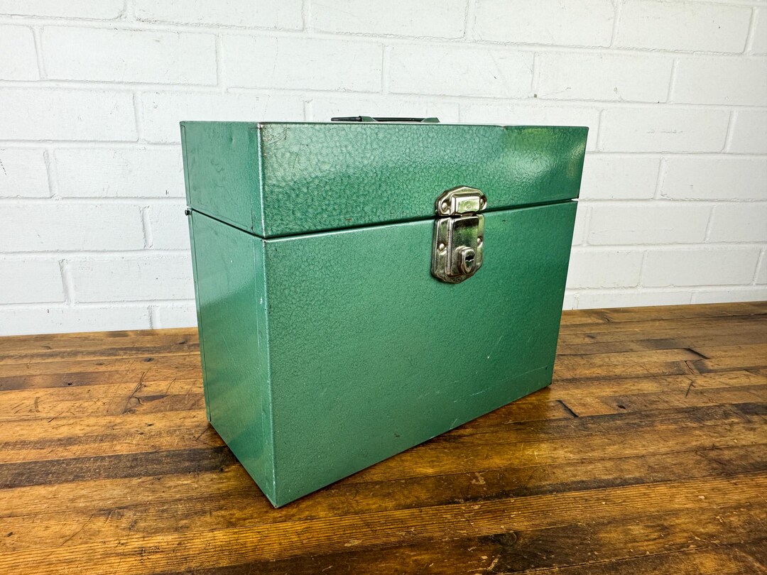 Vintage Industrial Green Metal File Box Distressed Metal Storage ...