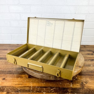 Vintage Light Gold Metal 35mm Slide Box With Latch and Handle Projector ...