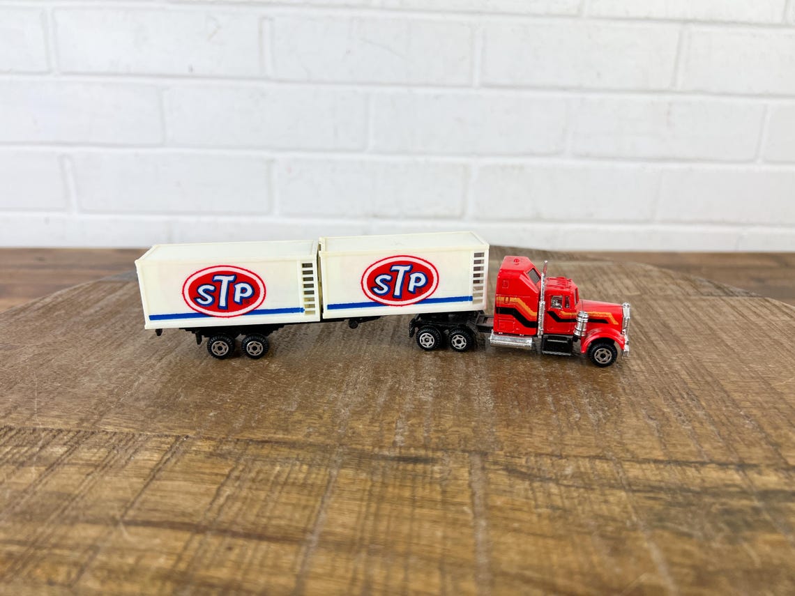 Vintage Red Semi Truck With Trailer STP Truck Diecast 1980s Metal Car ...