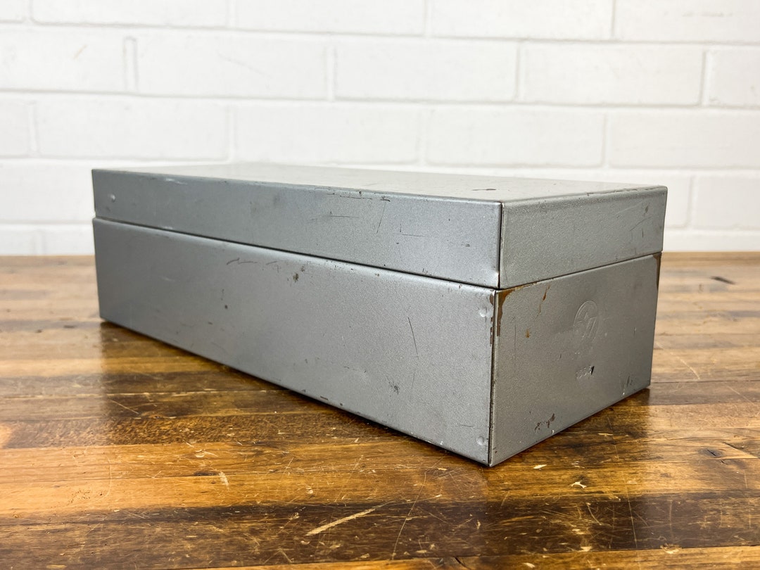 Gray Metal File Box for 3x5 Cards With Slide Organizer Authentic ...