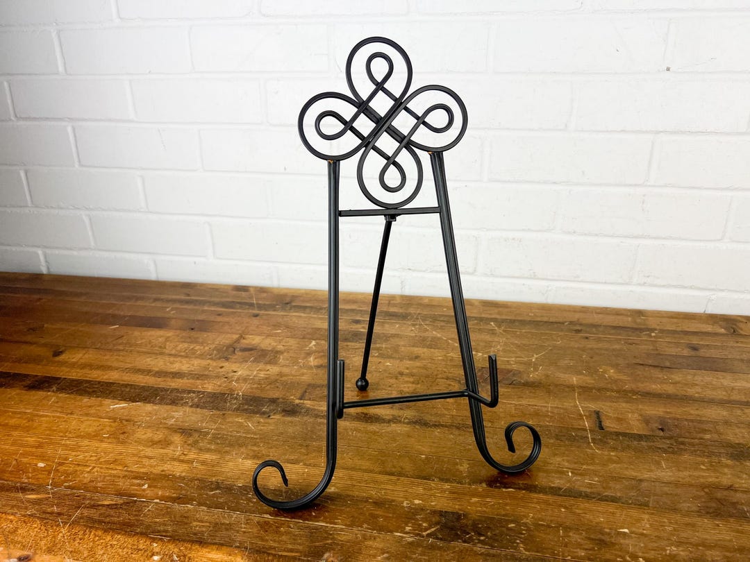 Vintage Black Metal Easel Stand – Decorative Display Holder With Swirl ...