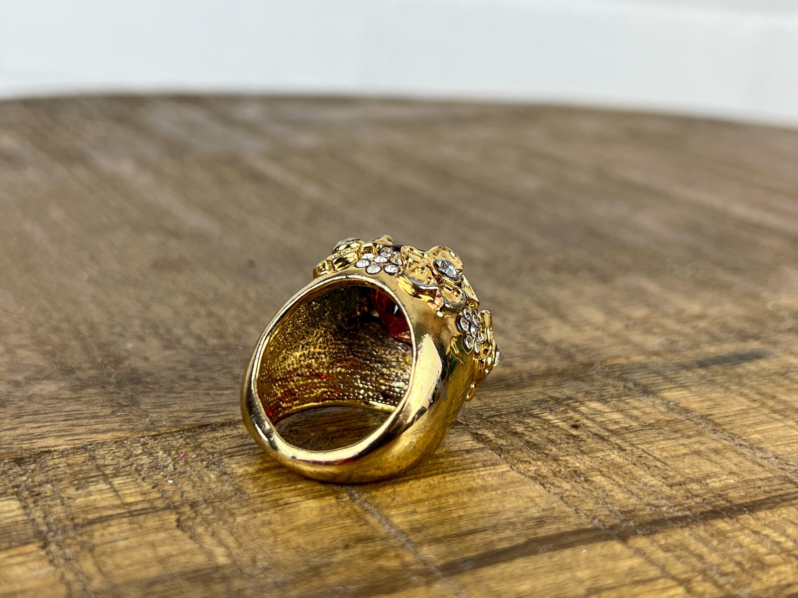 Large Vintage Costume Jewelry Gold Ring With Red Gemstone and - Etsy