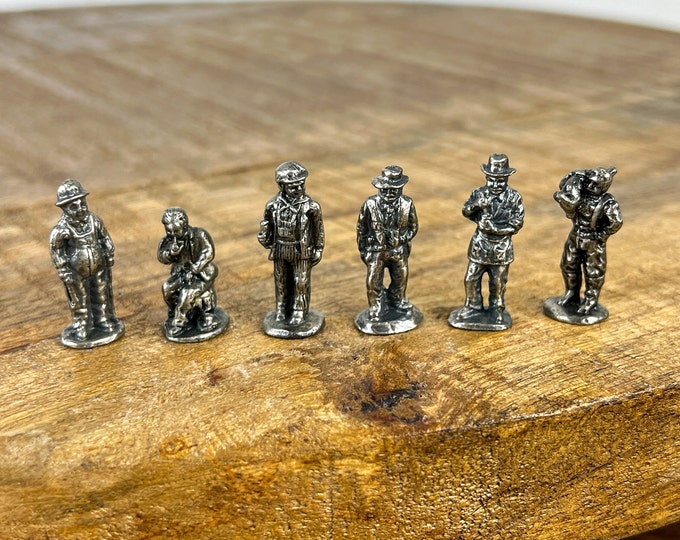 6 Vintage Miniature Men Pewter Figurines Family of 6 Silver Metal Man ...