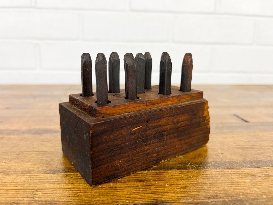 Vintage Steel Number Stamp Punches Figures With Wood Case Box Metal ...
