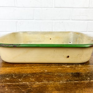 12x9" Vintage Rectangle Enamel Pan Authentic Chipped Enamelware Kitchen ...