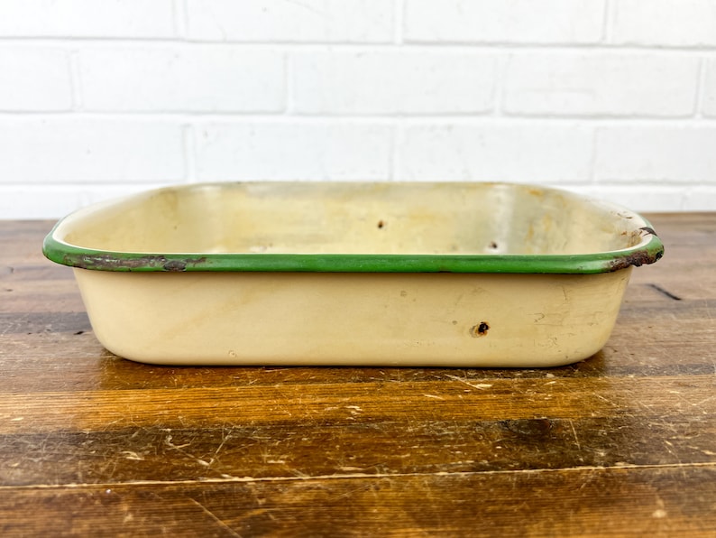 12x9" Vintage Rectangle Enamel Pan Authentic Chipped Enamelware Kitchen ...